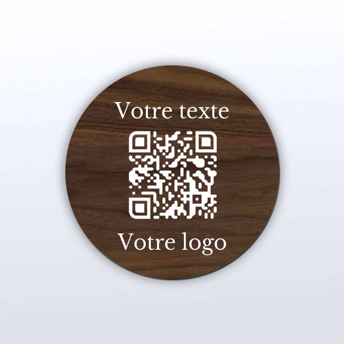 Plaque QR code ronde en bois de noyer