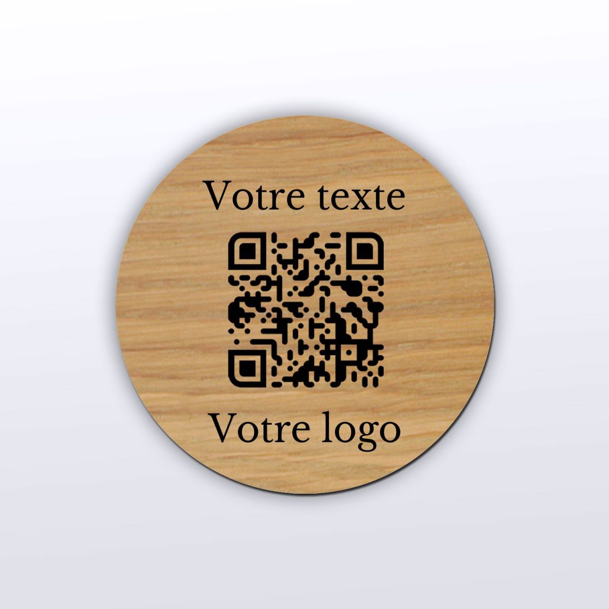 Plaque QR code imprimé, ronde en bois