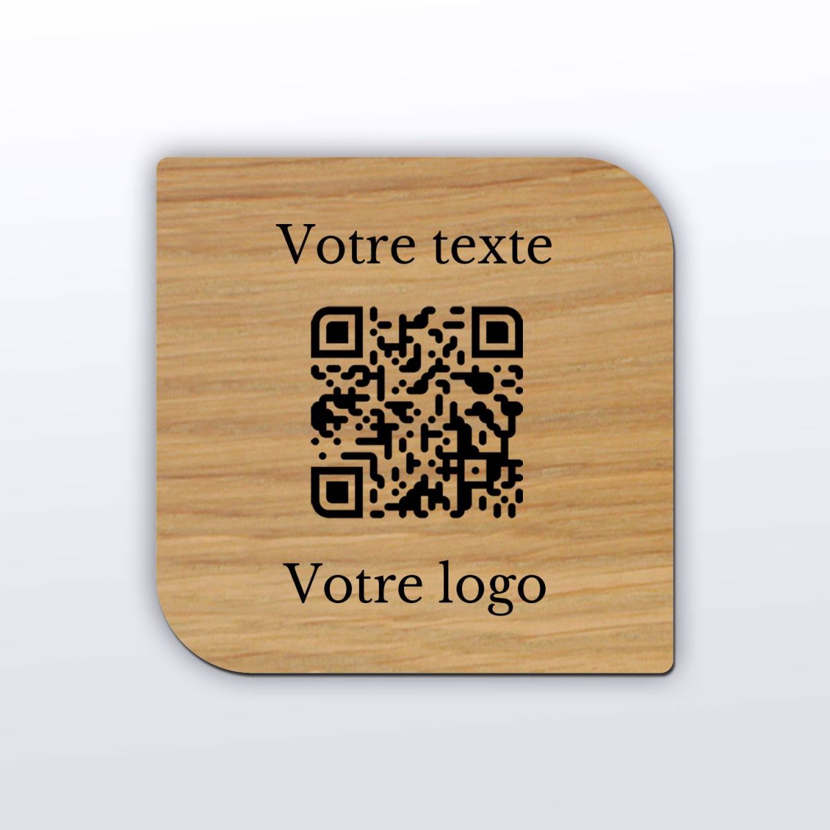 Plaque QR code arrondie en bois - chêne