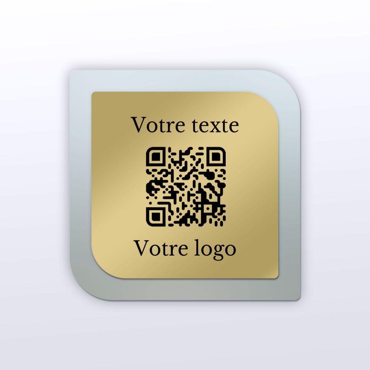Plaque QR code arrondie en plexiglass aspect laiton