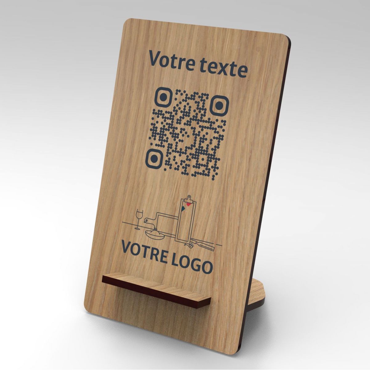 Présentoir QR code rectangulaire en bois simple