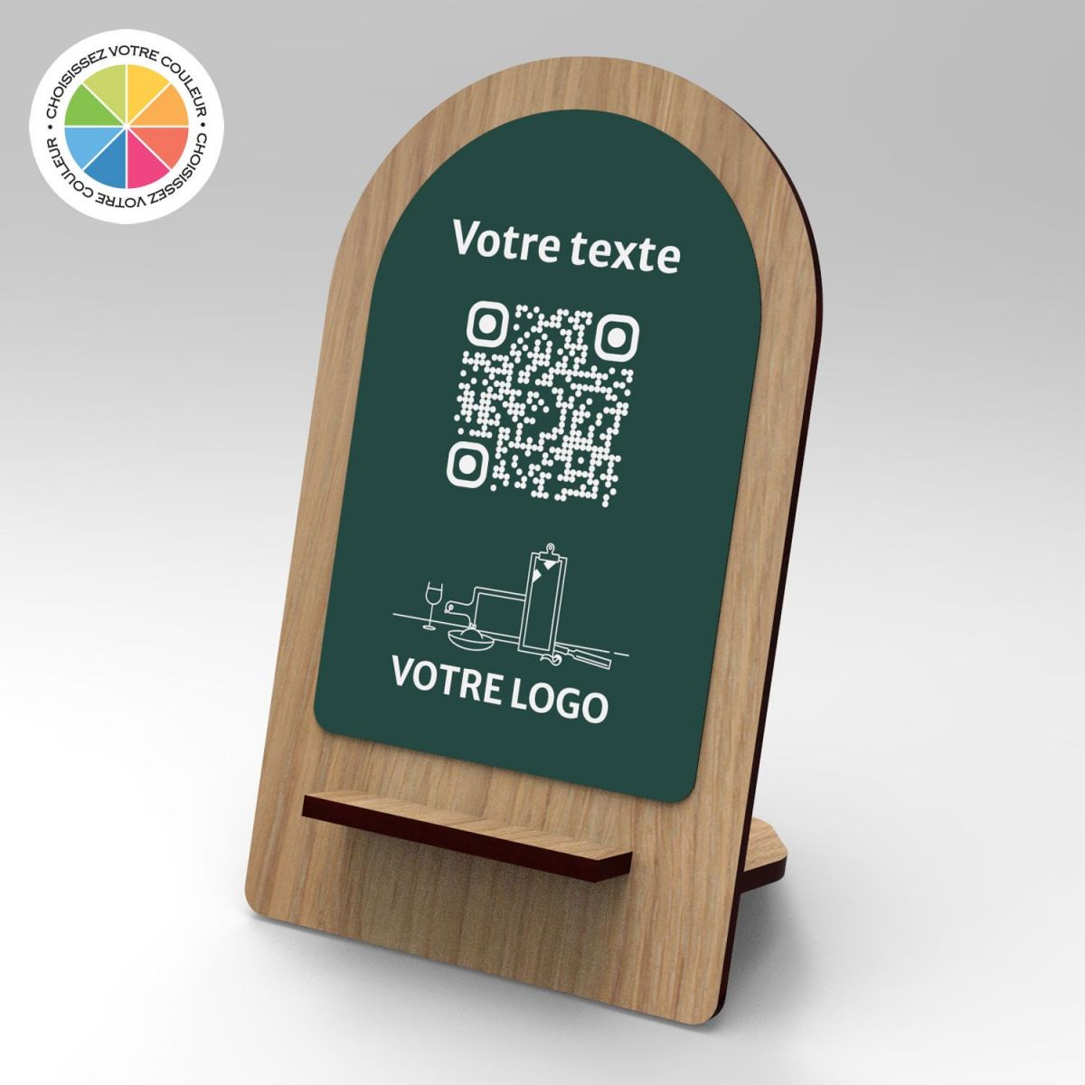 Présentoir QR code arrondi en bois coloré