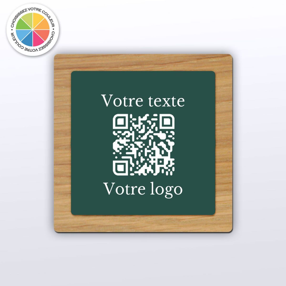 Plaque QR code carrée en bois couleur au centre