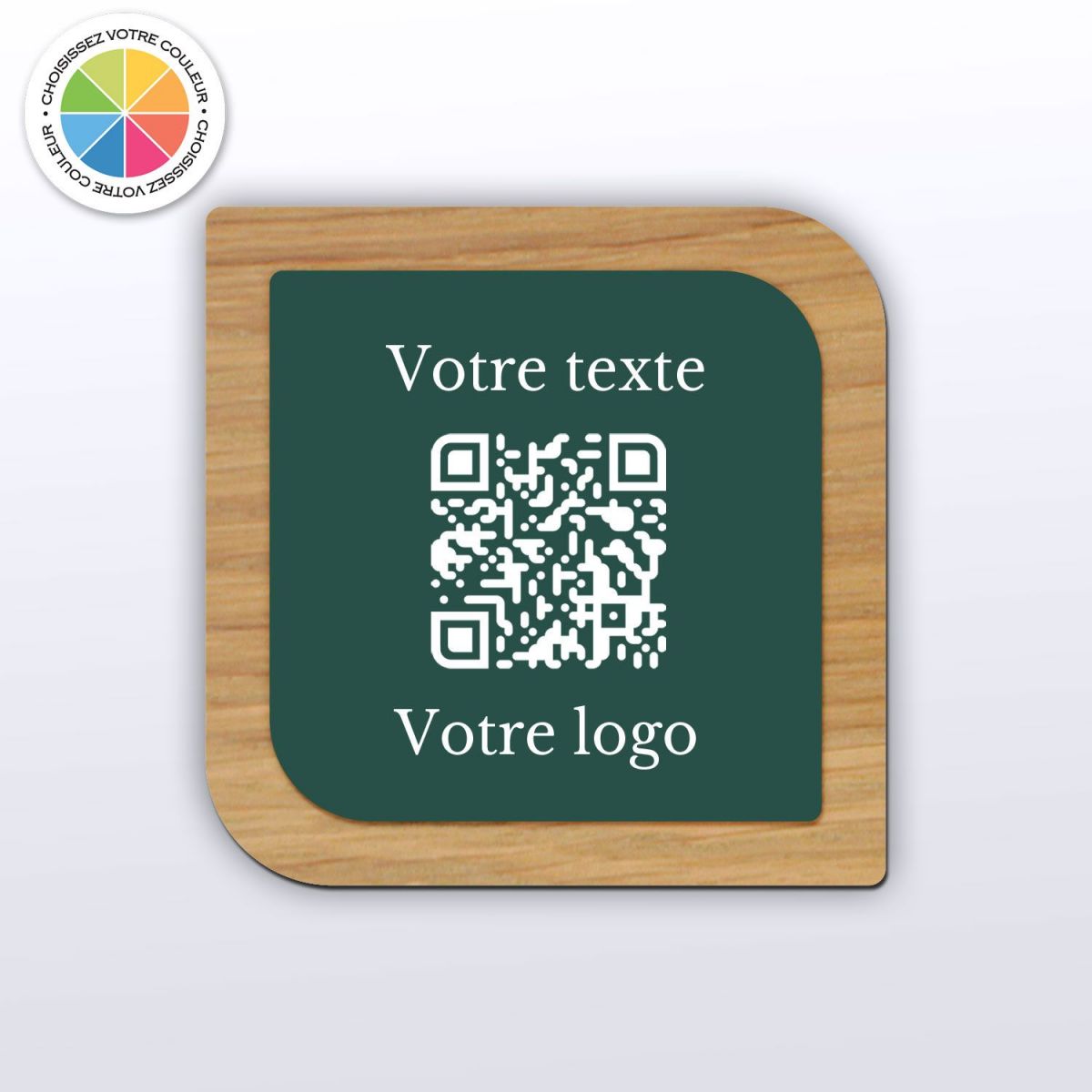 Plaque QR code arrondie en bois couleur au centre