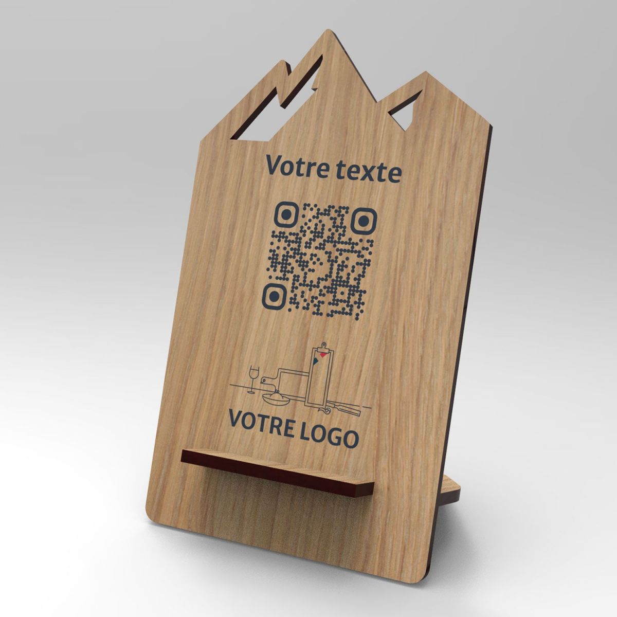 Présentoir QR code montagne en bois