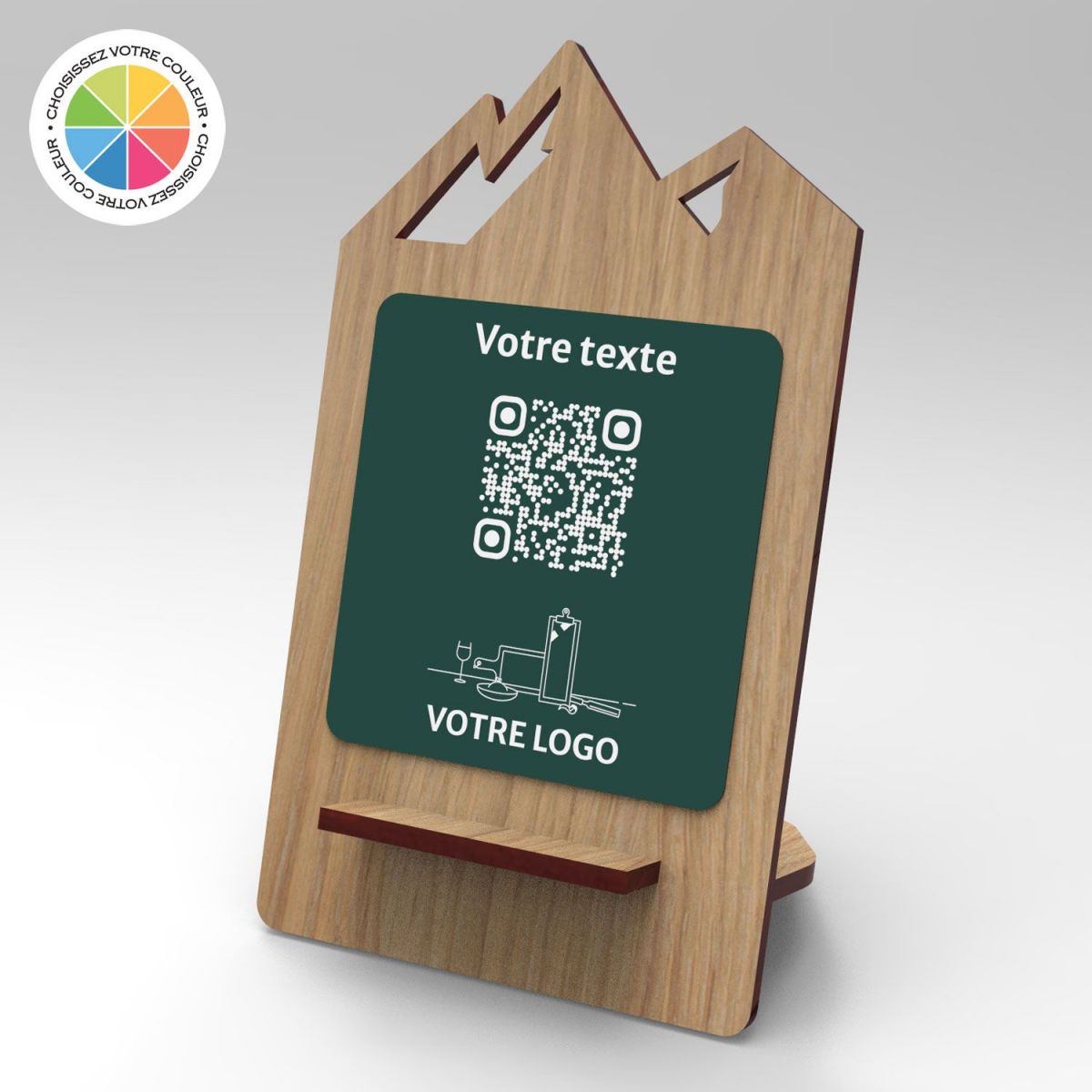 Présentoir QR code montagne en bois