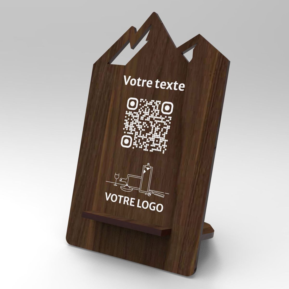 Présentoir QR code arrondi en noyer