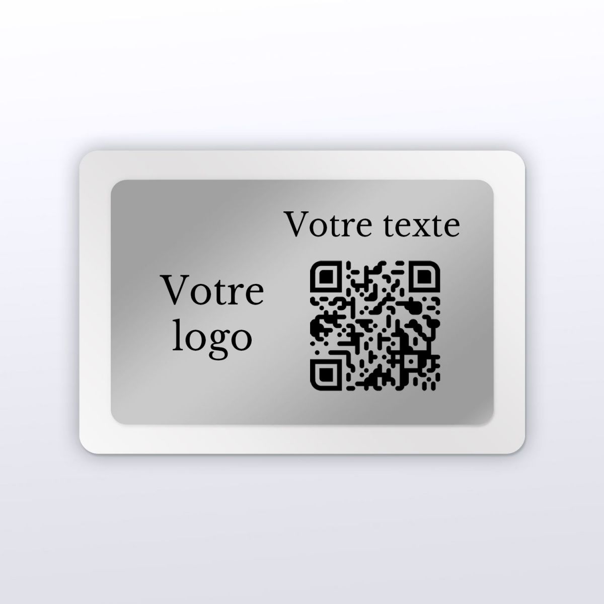 Plaque QR code rectangle en plexiglas blanc et aspect inox