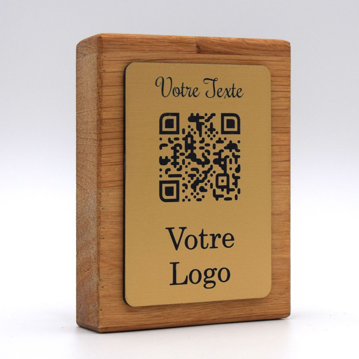 Support rectangulaire QR code en bois aspect laiton